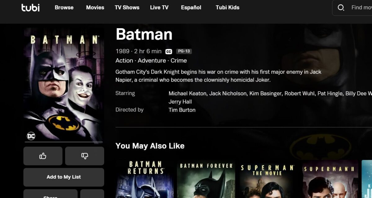 DC Film ve Dizileri Artık Tubi'de Yayınlanacak